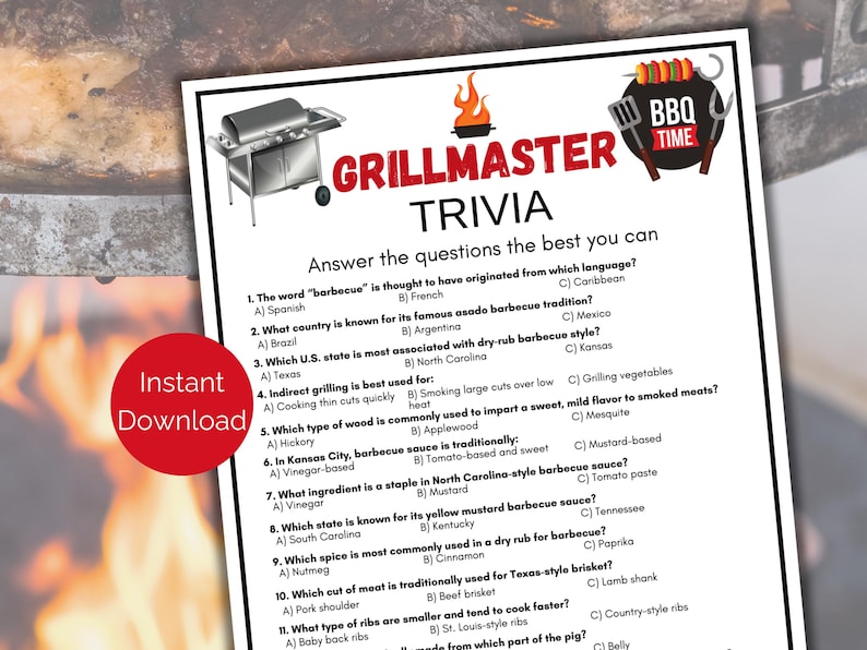 Grillmaster Trivia Game, BBQ Trivia, I Do BBQ Activity, BBQ Party Games ...