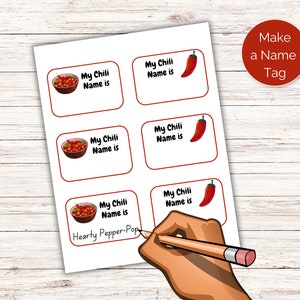 What's Your Chili Name Game + Name Tags, Chili Party Game, Chili ...
