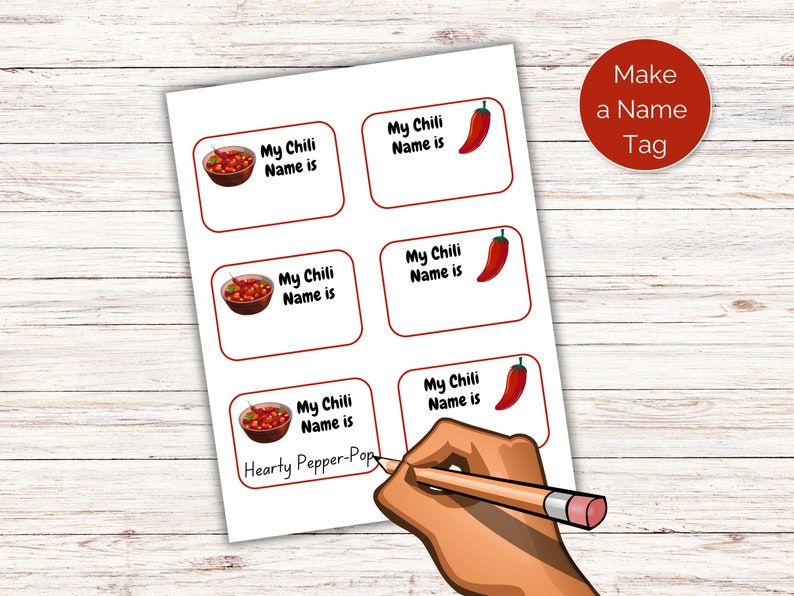 What's Your Chili Name Game + Name Tags, Chili Party Game, Chili ...