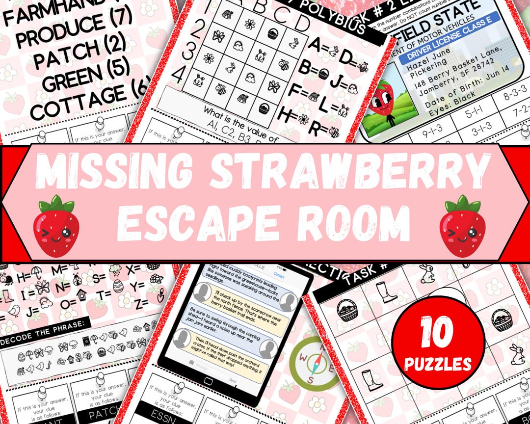 Strawberry Farm Escape Room for Kids, Printable Escape Room Kit ...