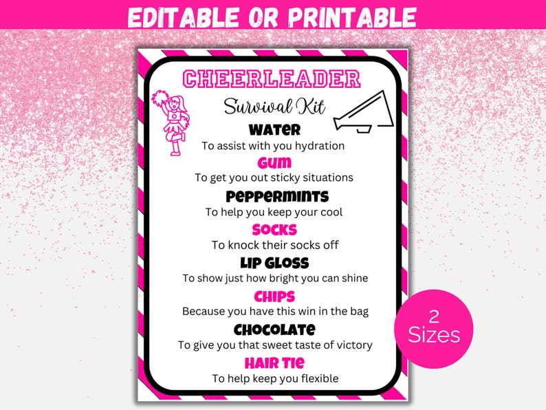 Editable Cheer Survival Kit Gift Tag Template, Cheerleader Gift, Cheer ...