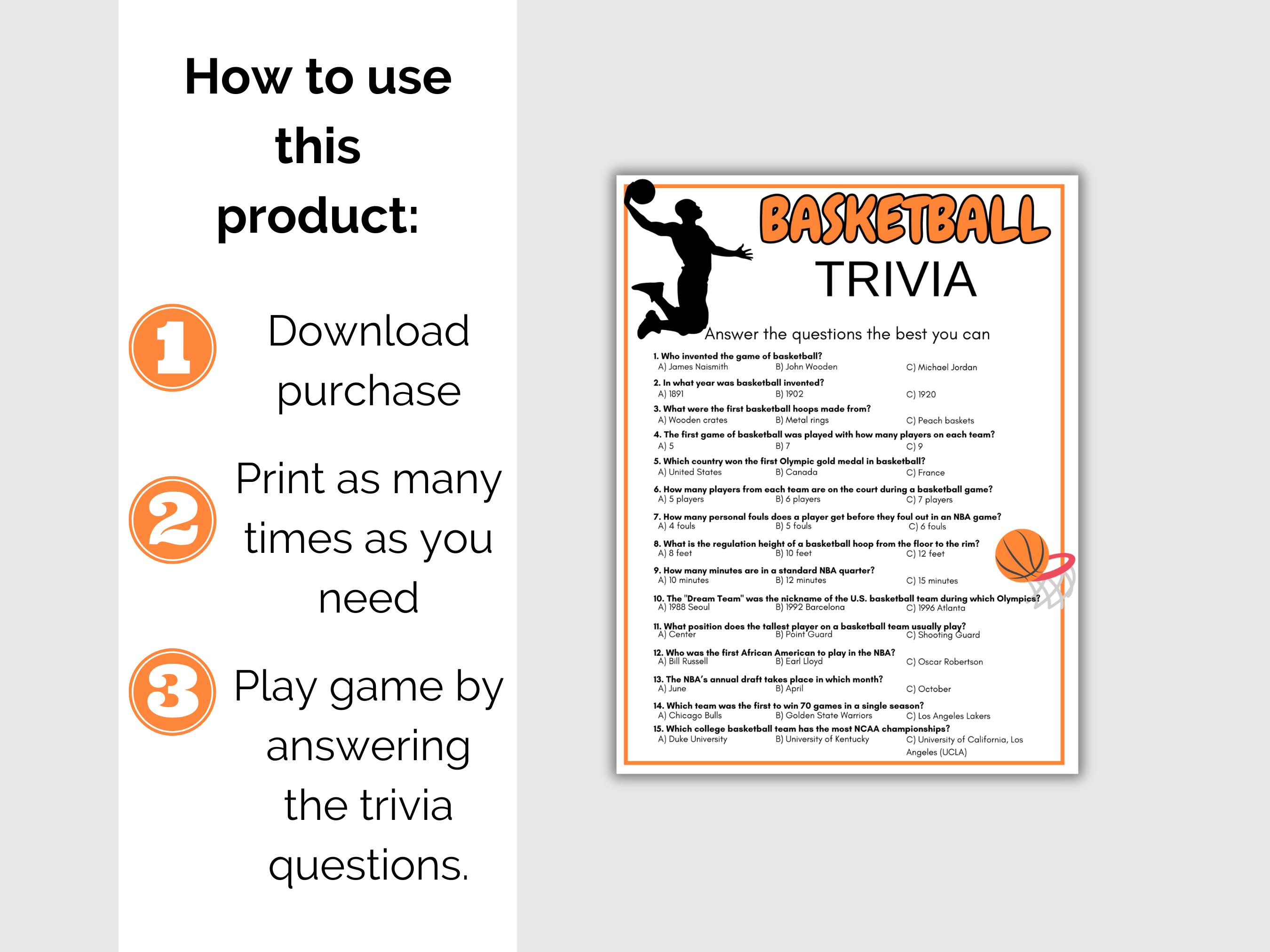 Basketball Trivia Game, Basketball Quiz, Basketball Tailgate Party Game ...