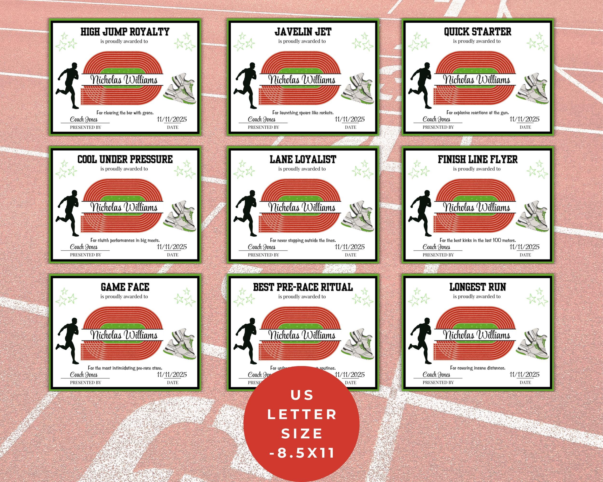 Editable Track + Field Award Certificates, 101 Printable End of Season ...