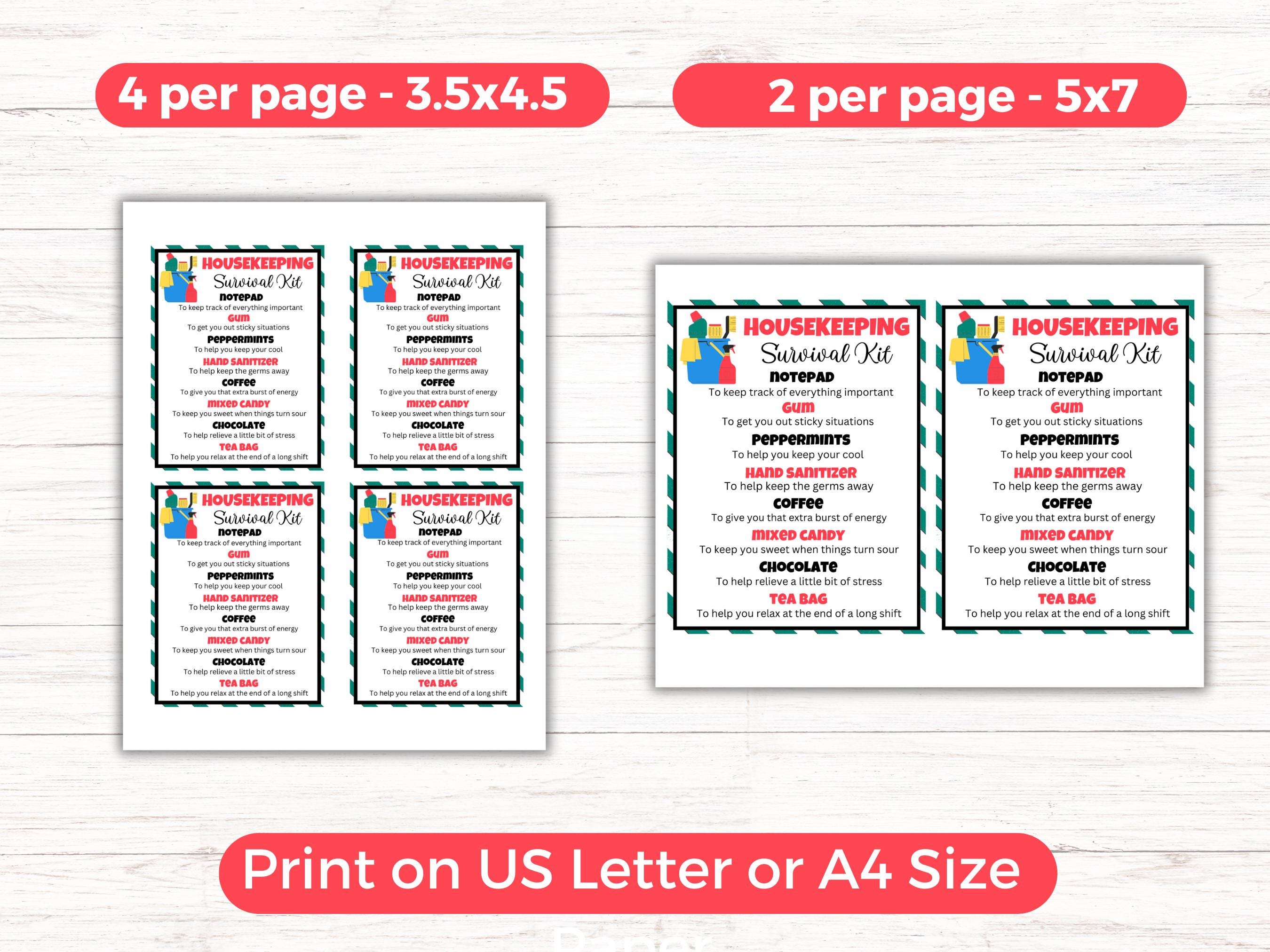 Editable Housekeeper Survival Kit Gift Tags, Housekeeping Appreciation ...