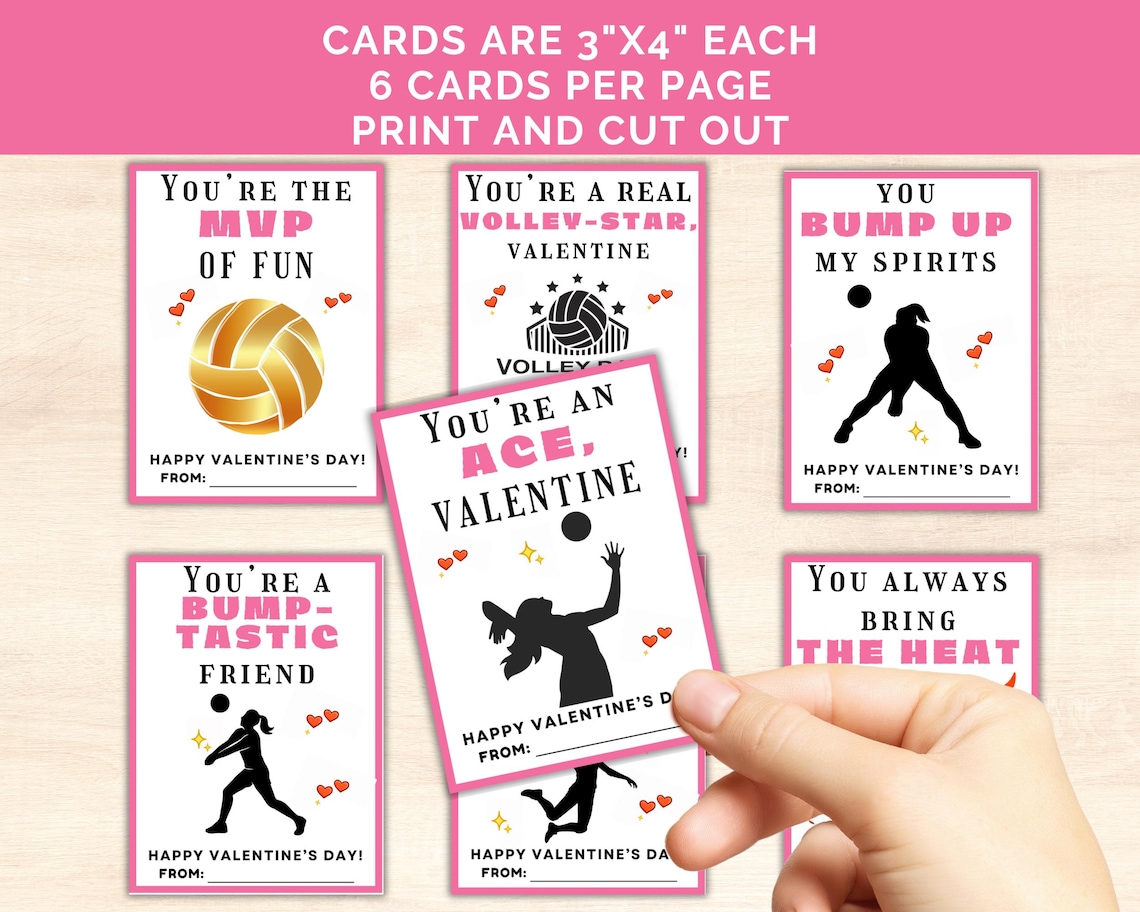 Volleyball Valentine Cards, 12 Printable Sports Valentines, Funny ...