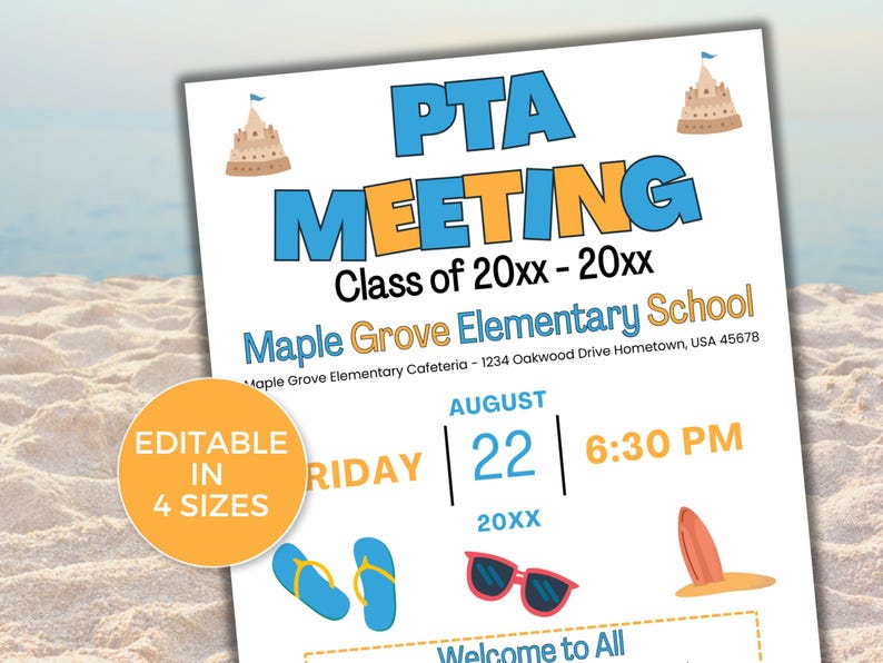 EDITABLE PTO PTA August Meeting Flyer Template, Pta Information Meeting ...