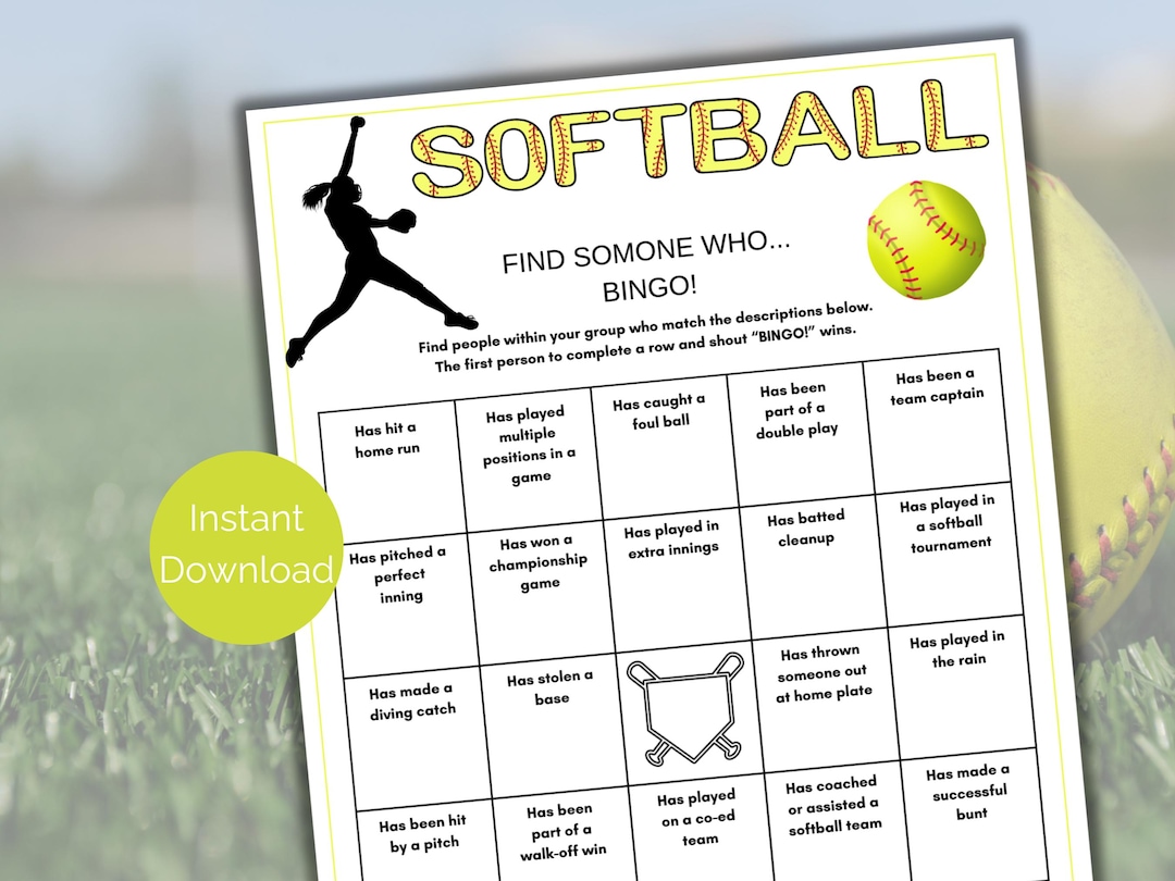 Softball Find Someone Who Game, Softball Team Building Game, Printable ...