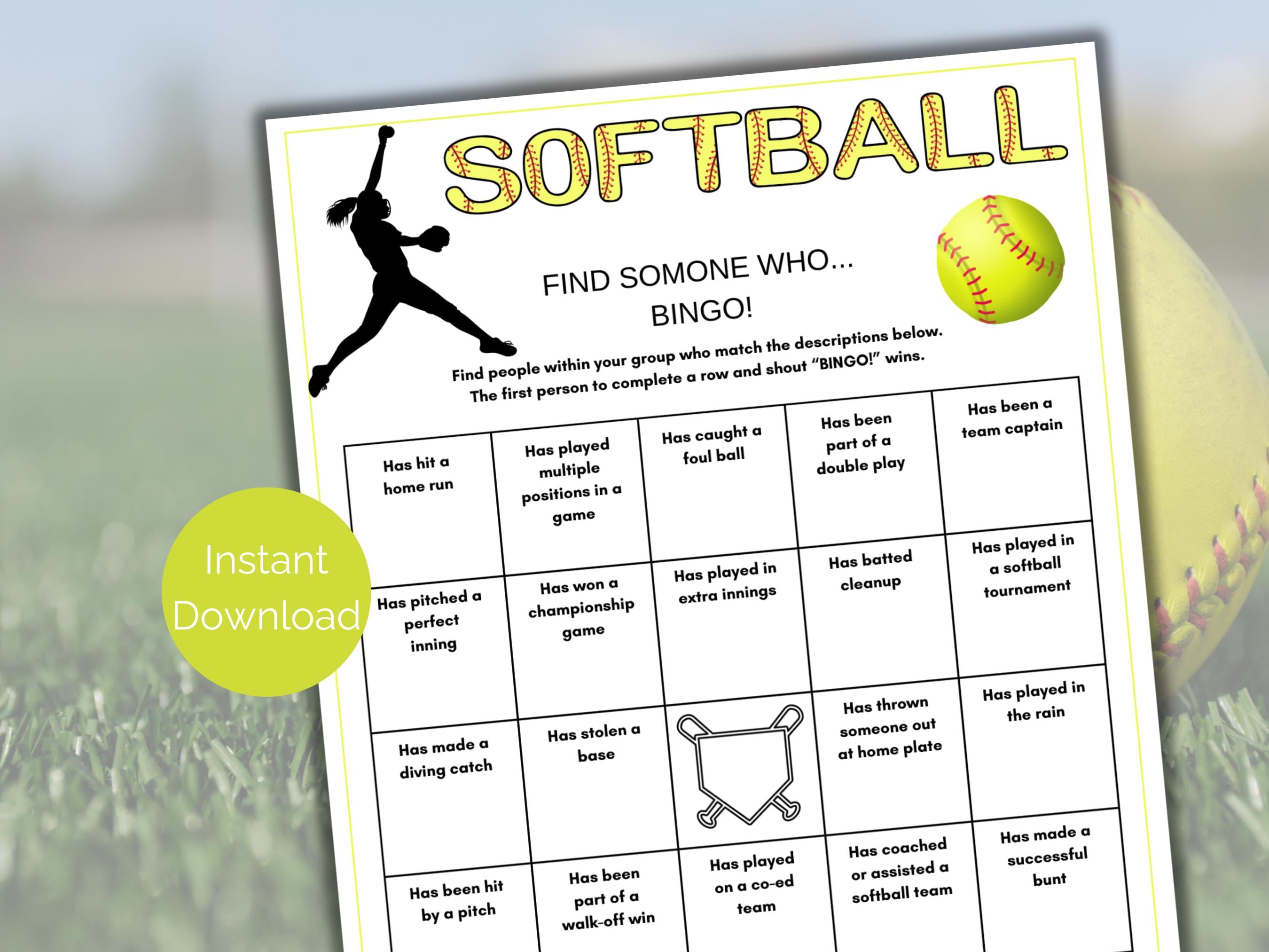 Softball Find Someone Who Game, Softball Team Building Game, Printable ...