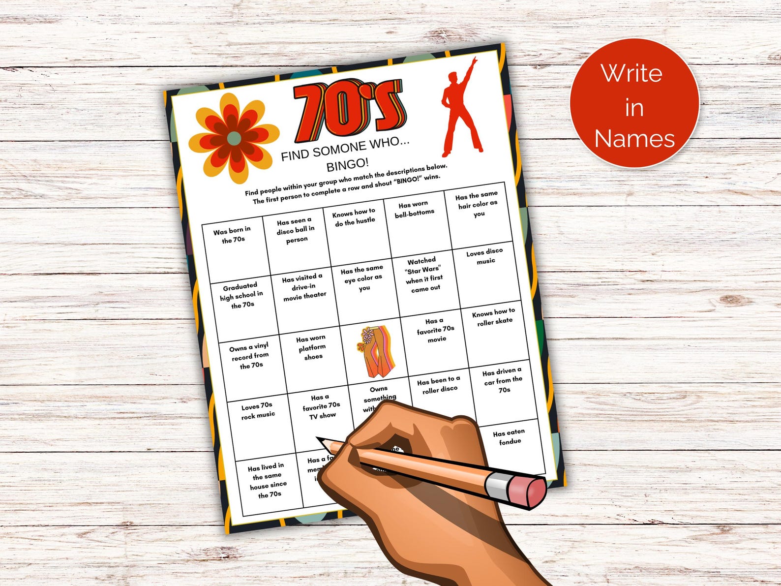 70s Find Someone Who Game, Groovy Mix and Mingle, Human Bingo Party ...