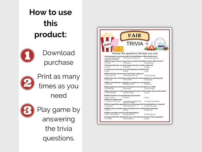 Fair Trivia Game, Fair Quiz, Printable Fair Trivia for Kids and Adults ...