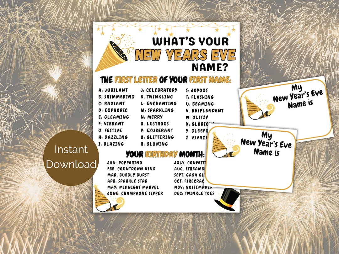 What's Your New Years Eve Name Game + Name Tags, New Years Eve Party ...