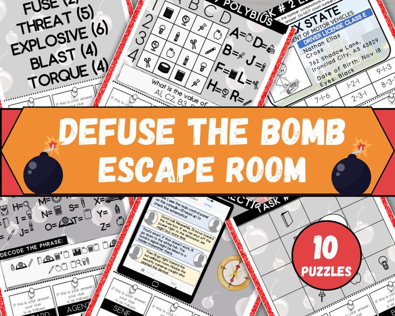Bomb Escape Room for Kids, Printable Escape Room Kit, Birthday Party ...
