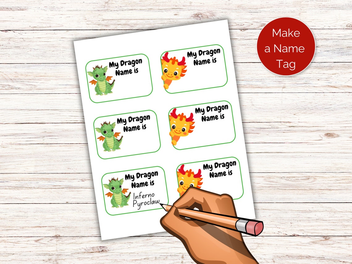 What's Your Dragon Name Game + Name Tags, Dragon Birthday Activity ...