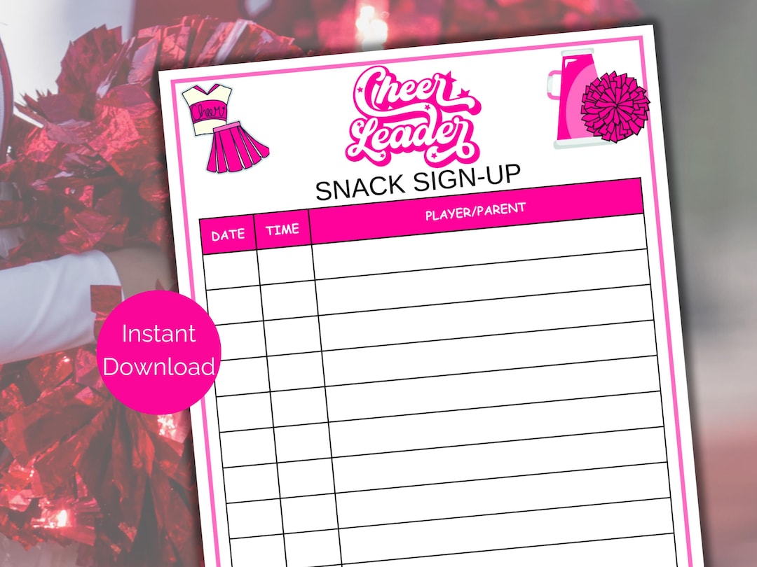 Cheer Snack Sign up Sheet, Cheerleader Snack Sign Ups, Printable Cheer ...