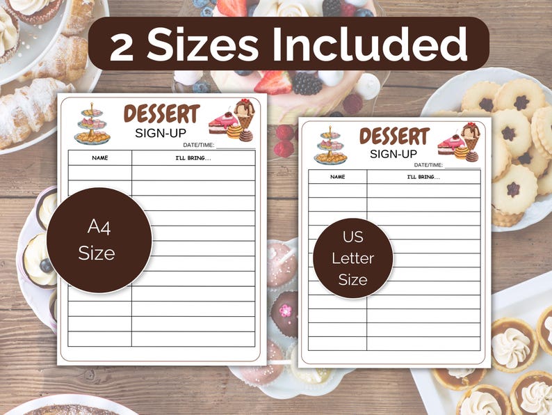 Dessert Sign up Sheet, Printable Dessert Potluck Sign up Form, Dessert ...