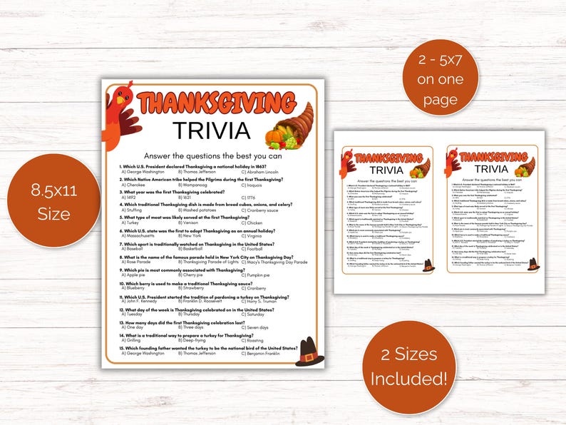 Thanksgiving Trivia Game, Thanksgiving Quiz, Thanksgiving Party Game ...