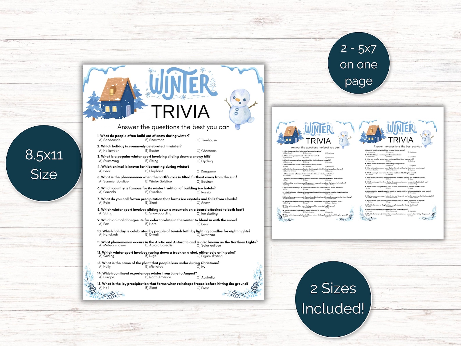 Winter Trivia Game, Winter Quiz, Printable Winter Games for Kids or ...
