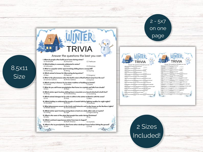 Winter Trivia Game, Winter Quiz, Printable Winter Games for Kids or ...