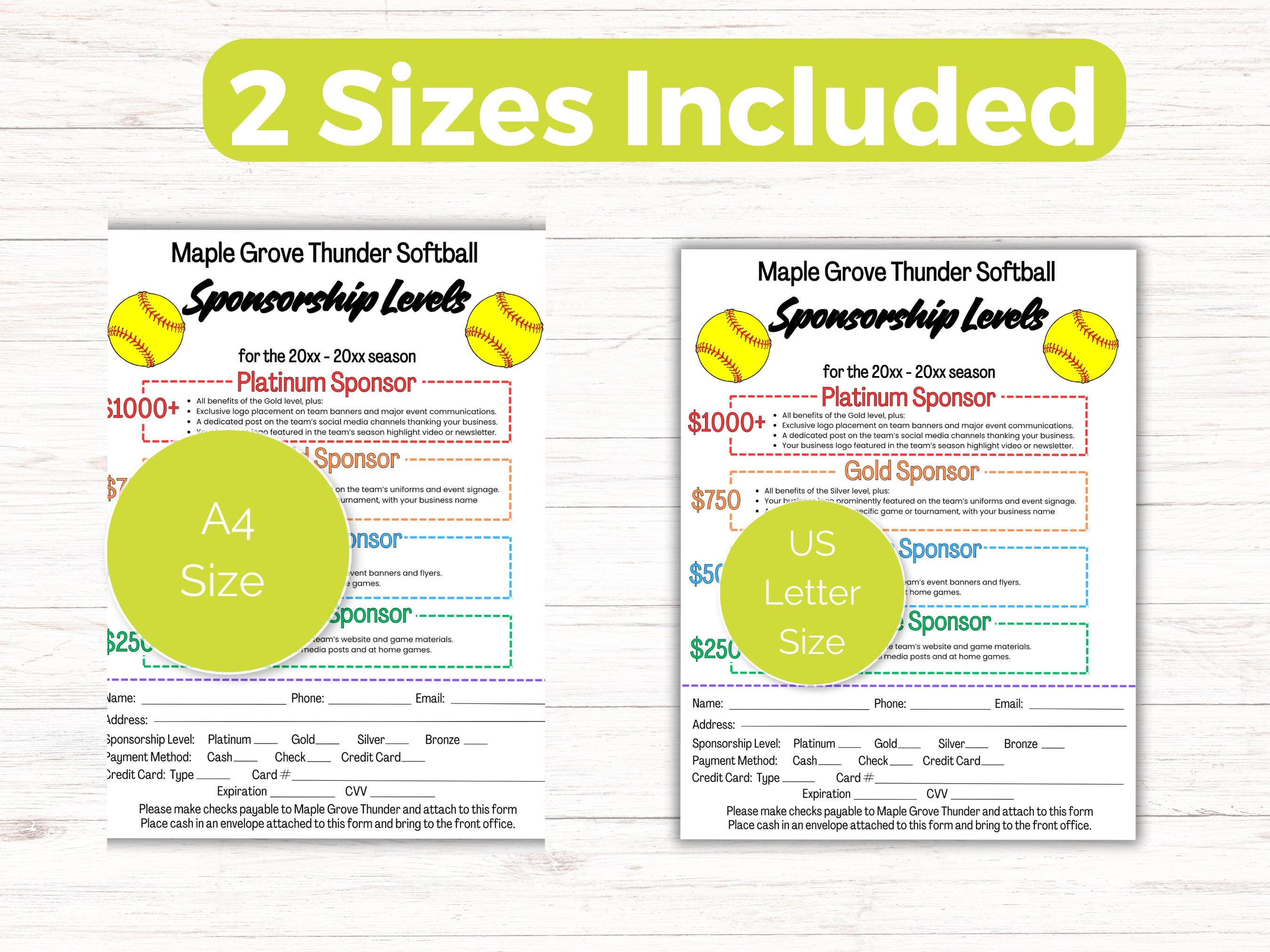 EDITABLE Softball Sponsorship Levels Flyer Template, Softball Sponsorship Form Template, Sponsor ...