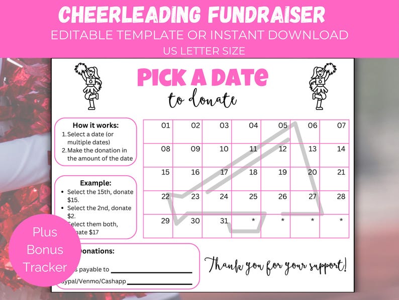 Editable Cheer Pick A Date, Cheerleading Fundraiser Calendar, Cheer ...