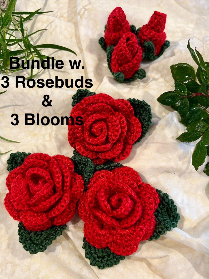 Crochet Roses and Rosebuds | Bundle of 3 Blooms and 3 Rosebuds - Etsy