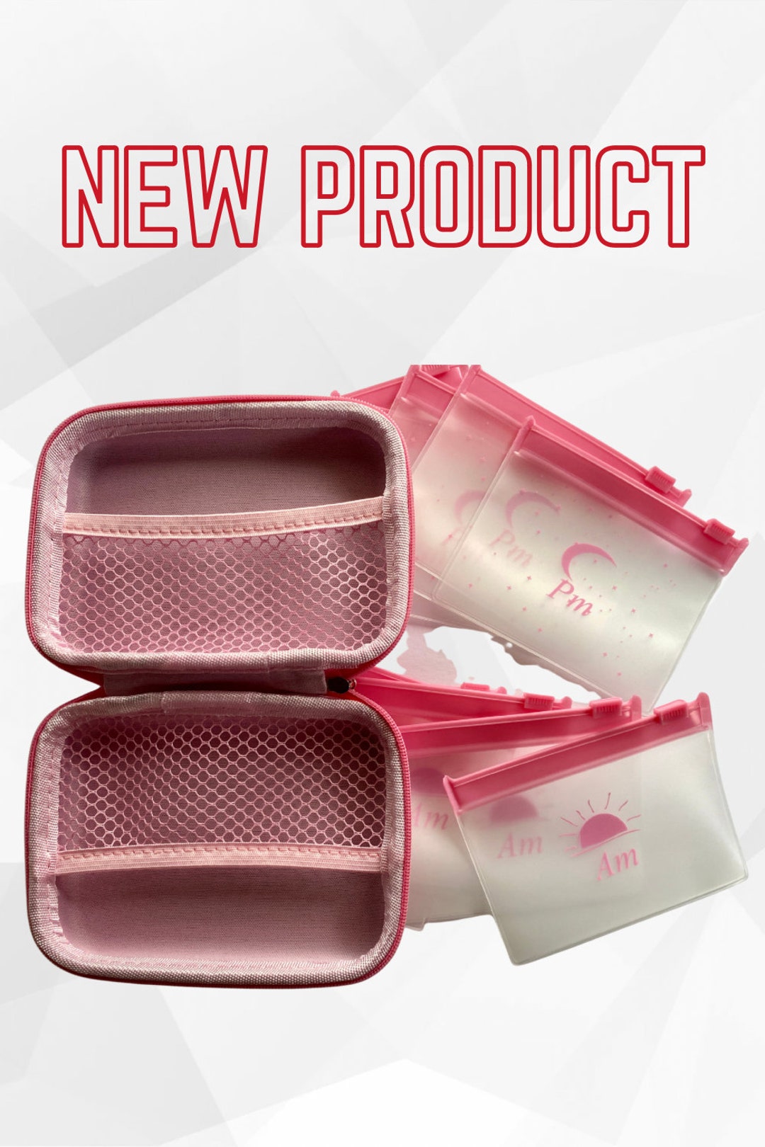 Cute Pink Pill Bag Organizer With 14 Mini Bags, 7 Am and 7 Pm One Week ...