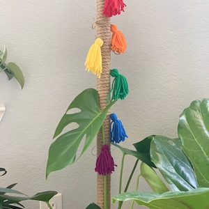 Rainbow Plant Pole—36” Solid Wood Handmade Jute Plant Support Pole W/ 6 ...