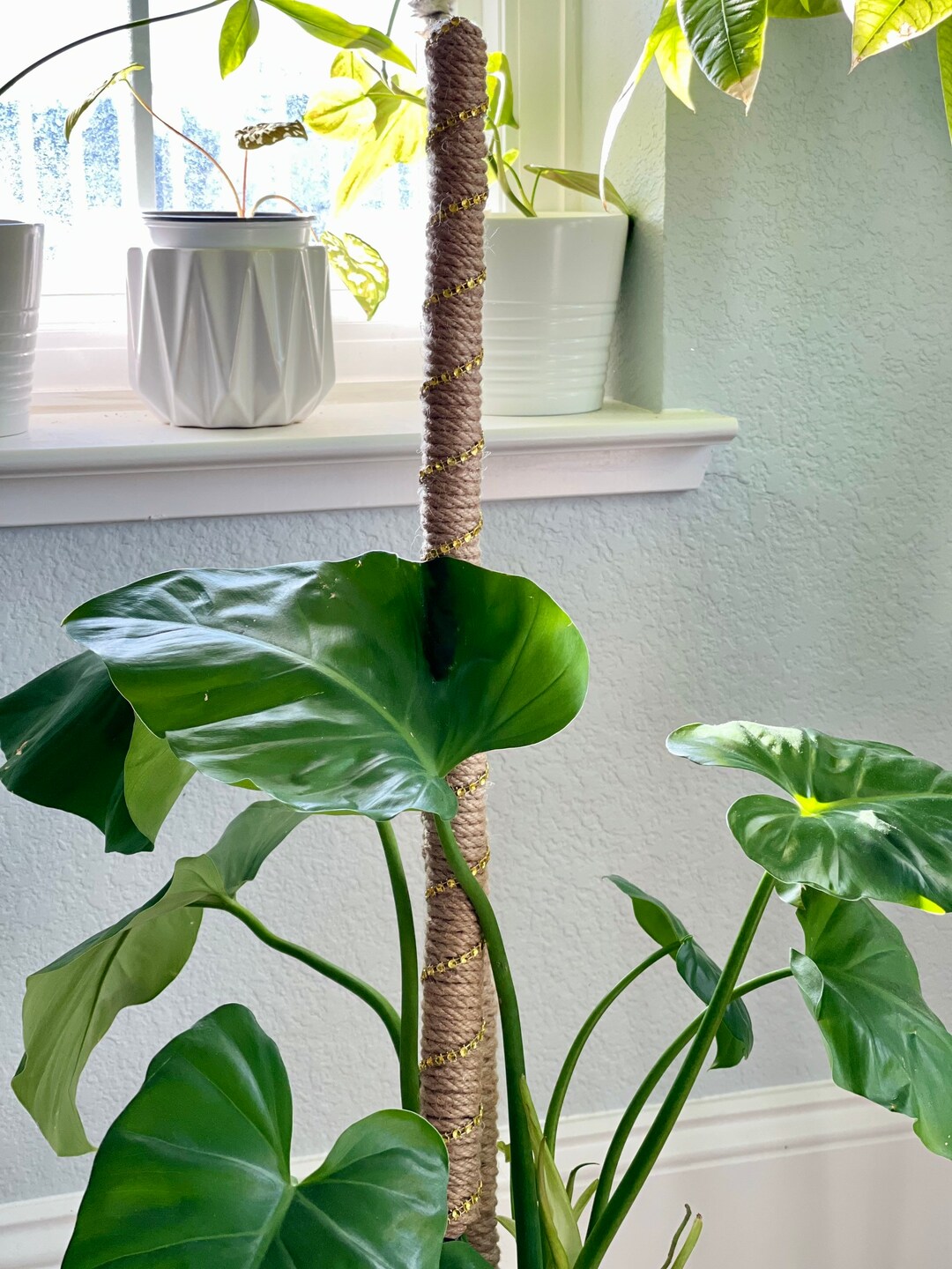 24 Inch Handmade Jute Plant Pole W/ Rhinestones for Monsteras ...