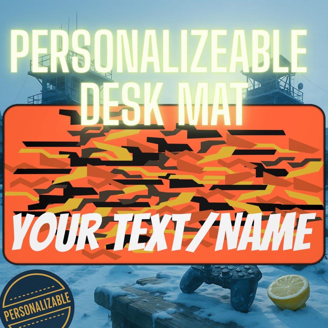 Custom Gaming Desk Mat 16" X 32": Orange Camouflage Print, Customizable ...
