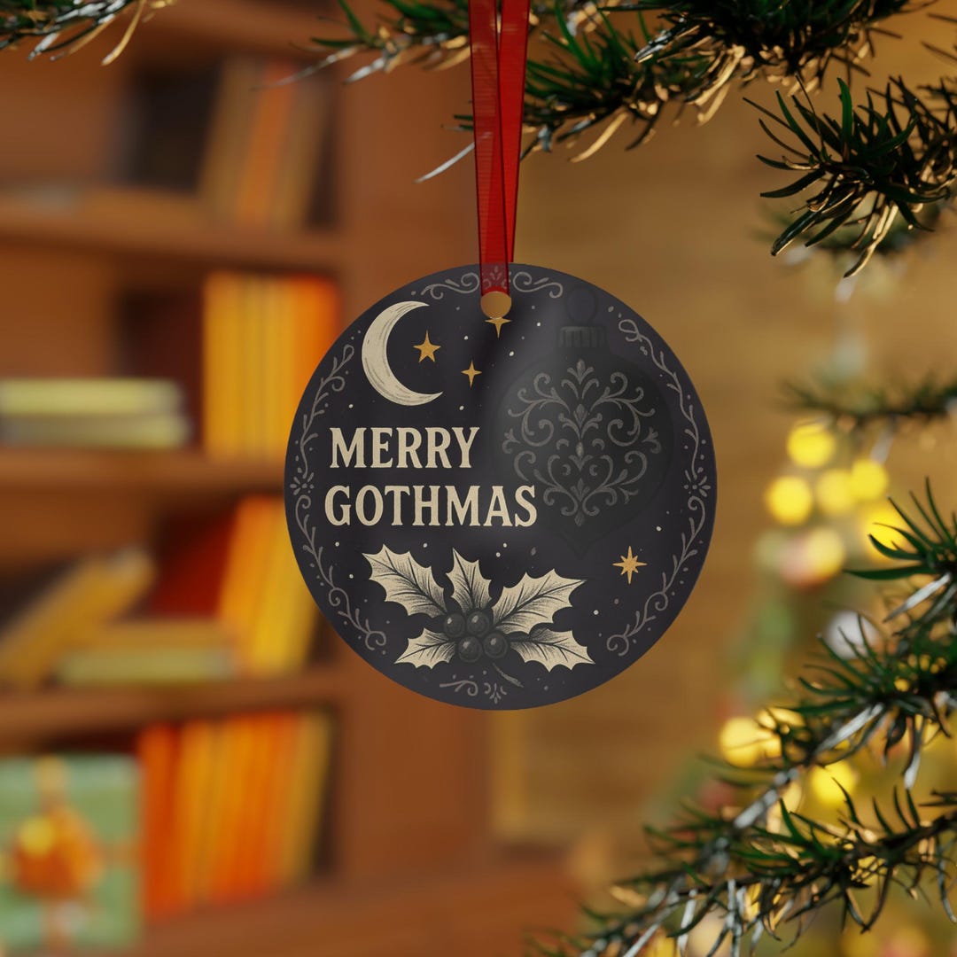 Merry Gothmas Metal Ornament | Gothic Holiday Moon, Christmas Tree ...