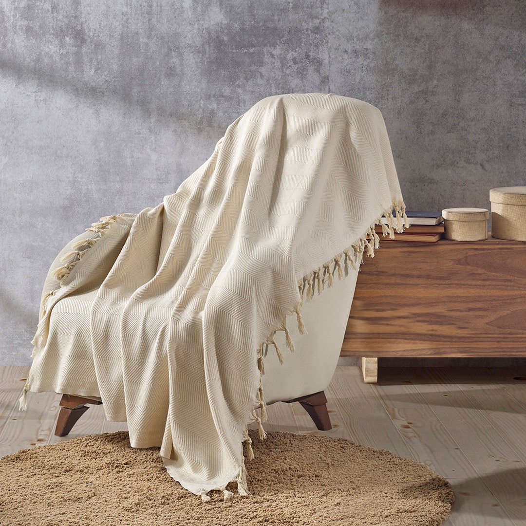 Cream Throw Blanket Cream Sofa Cover Organic Cotton Throw Boho Throw ...