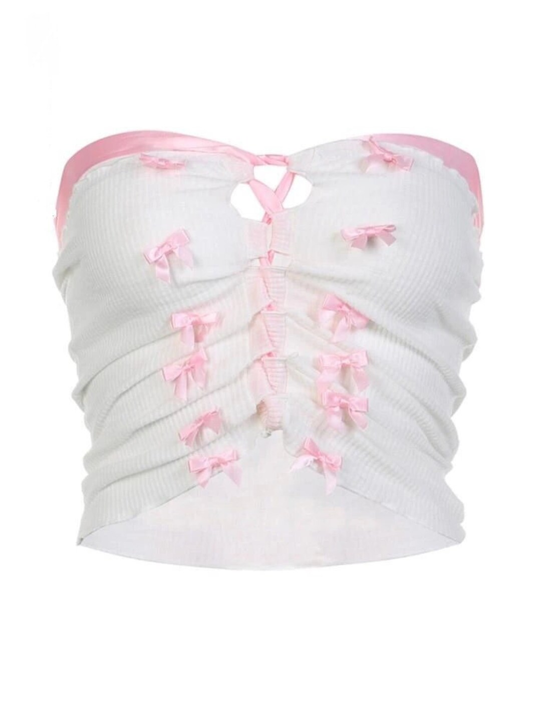 Y2k Pink Bow Crop Top Princesscore Aesthetic White Knitted - Etsy