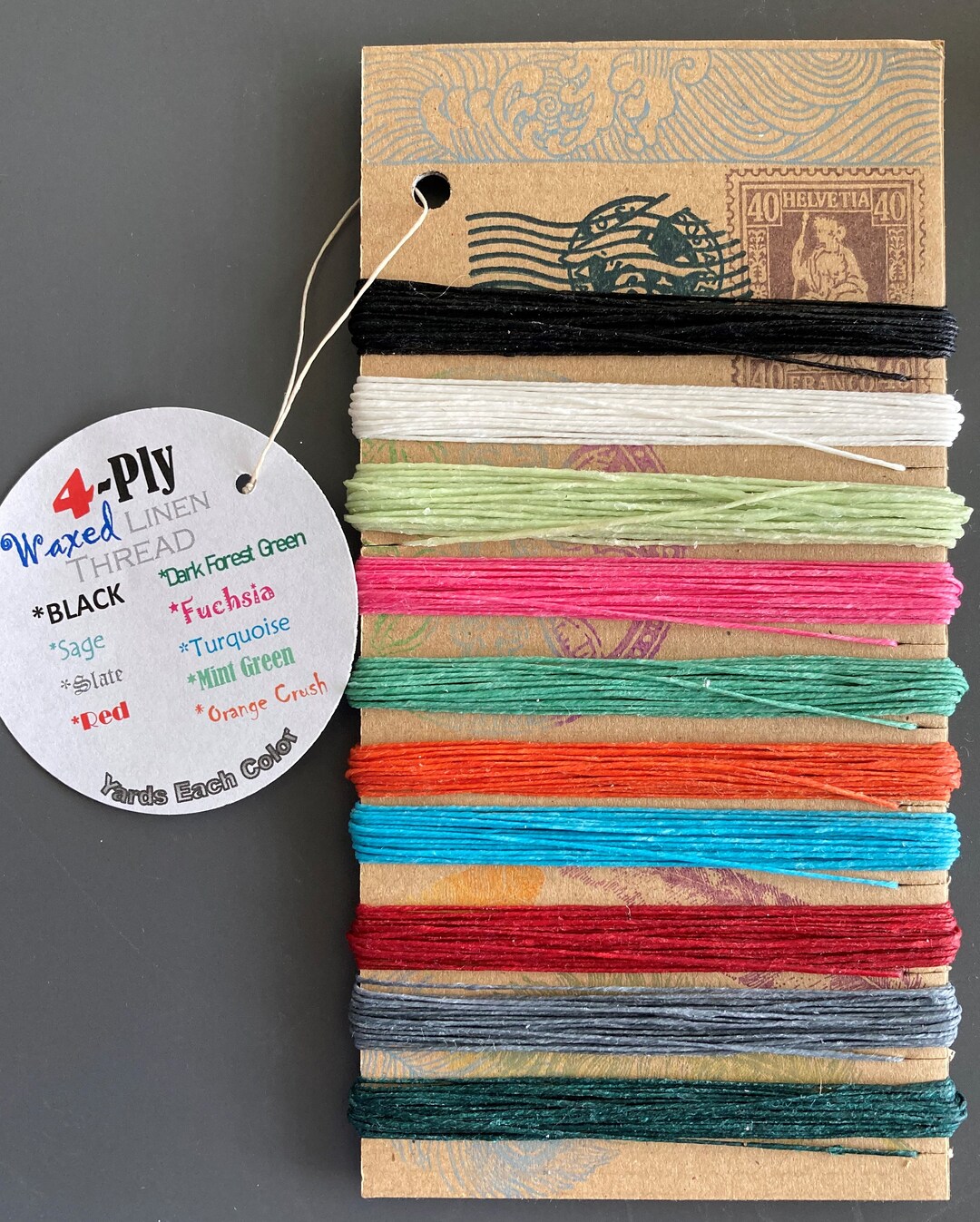 4-ply Waxed Linen Thread 10 Color Card 50 Yards Total 5 Yards/10 Colors ...