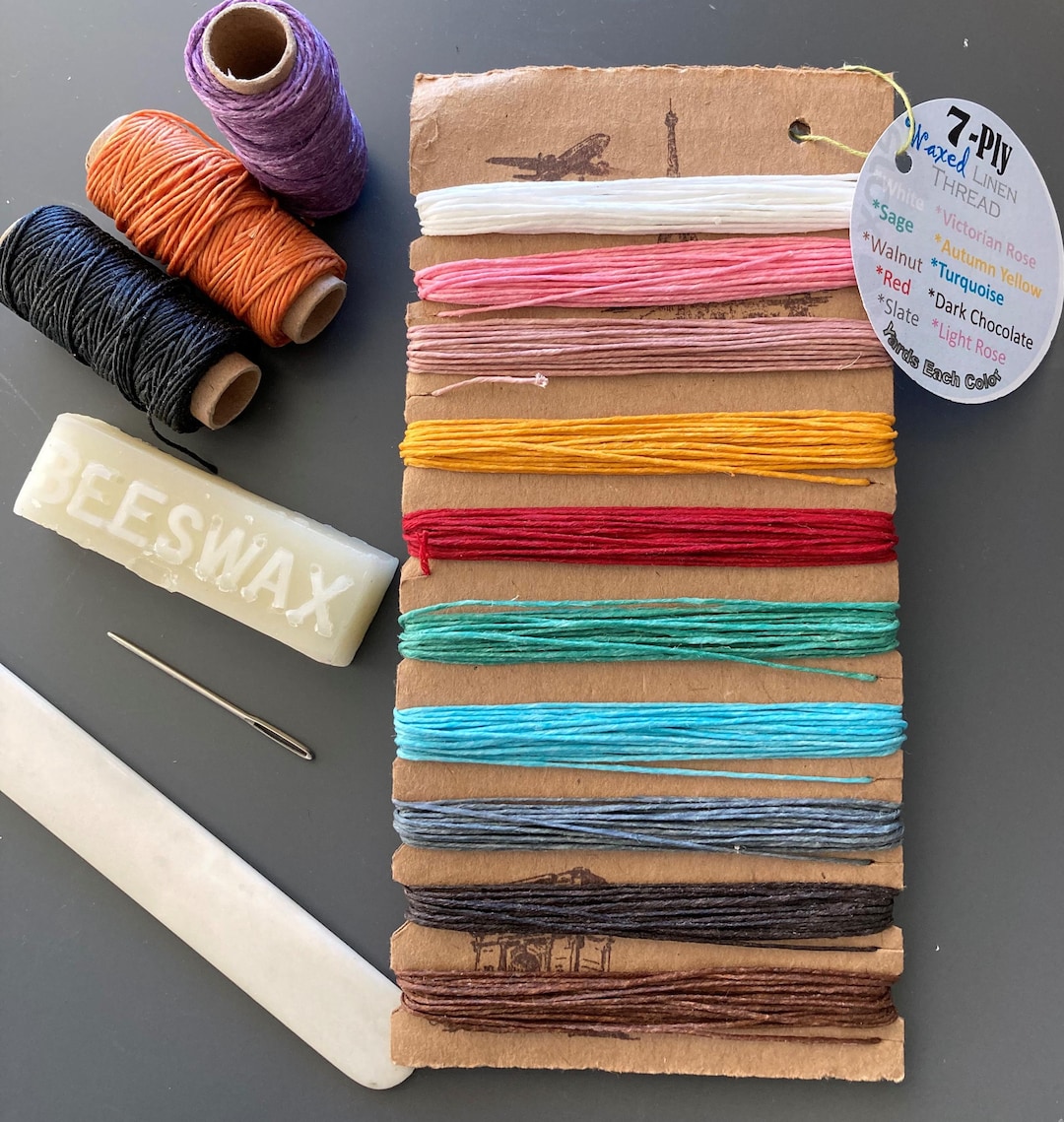 7-ply Waxed Linen Thread 10 Color Card 50 Yards Total 5 Yards/10 Colors ...