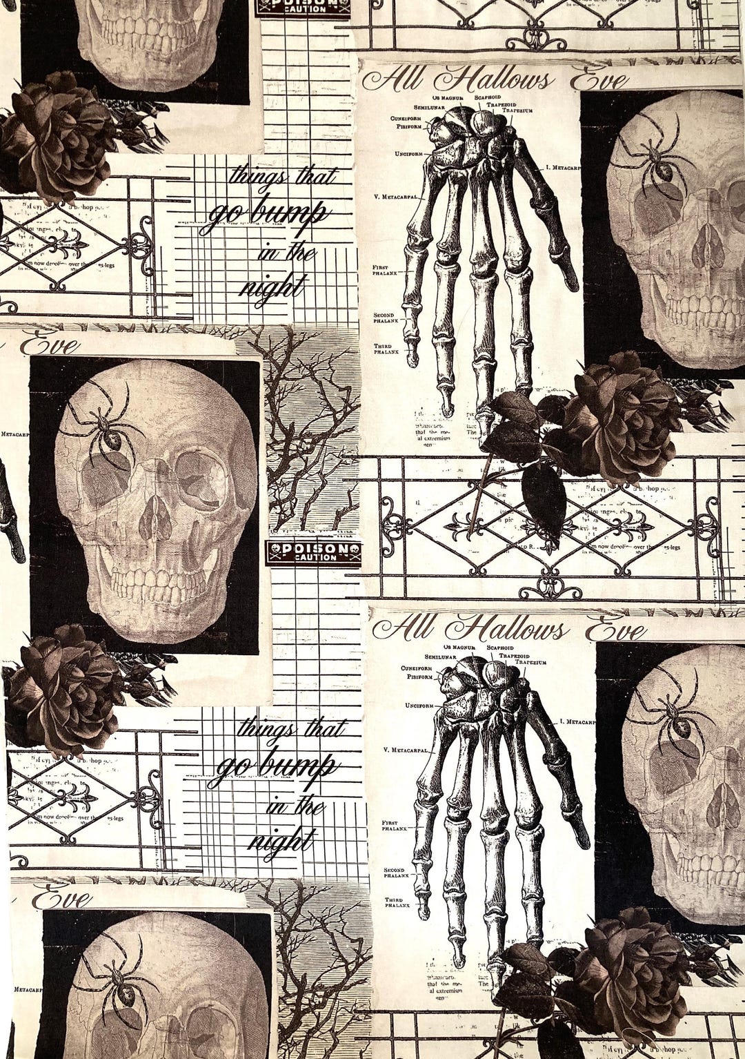 Book Cloth Skeleton Collage Print Paper Backed Fabric to Make Hand-made ...