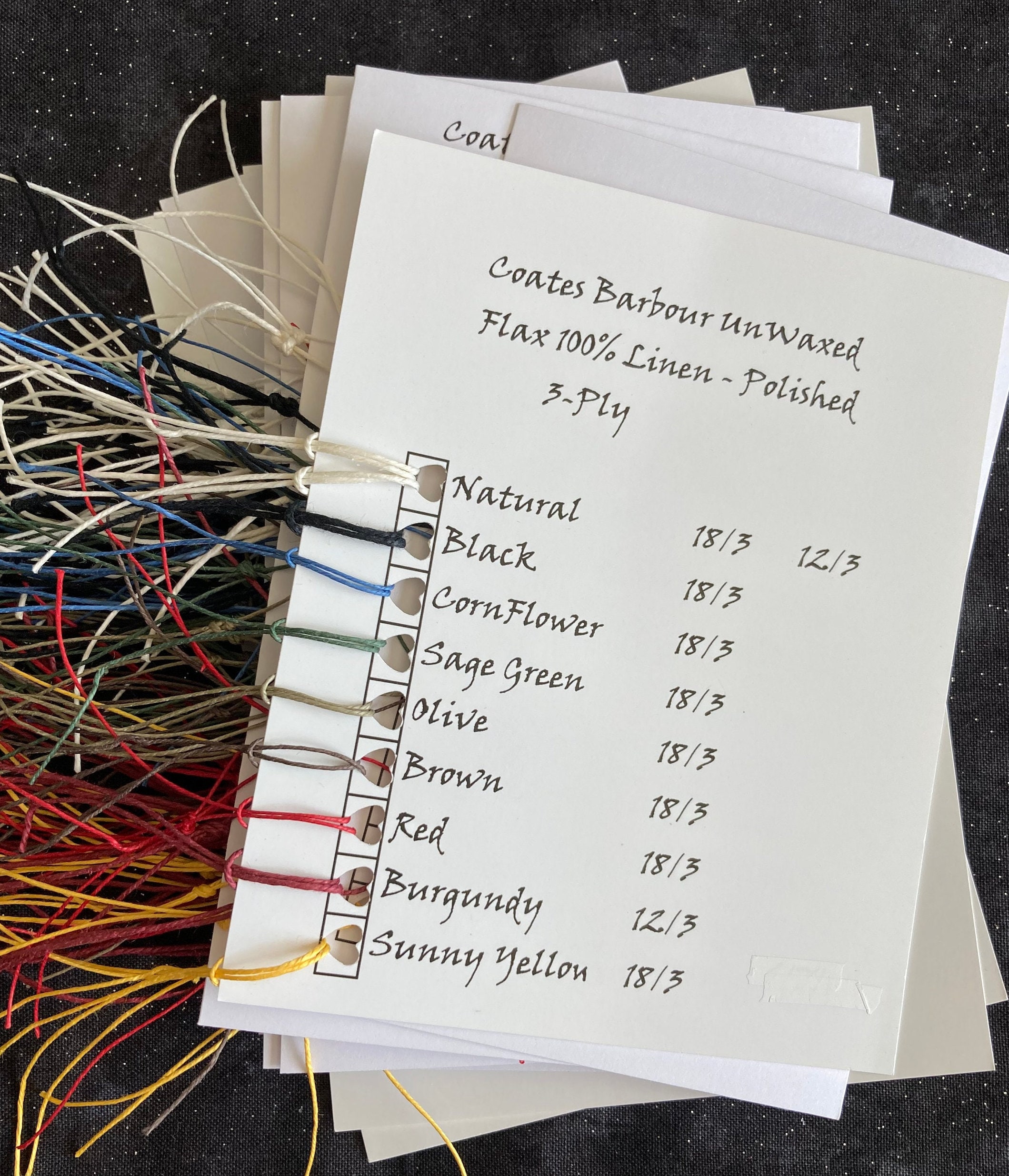 Linen Thread Unwaxed 3-ply Sample Card Coates Barbour With 9 Colors 18/ ...