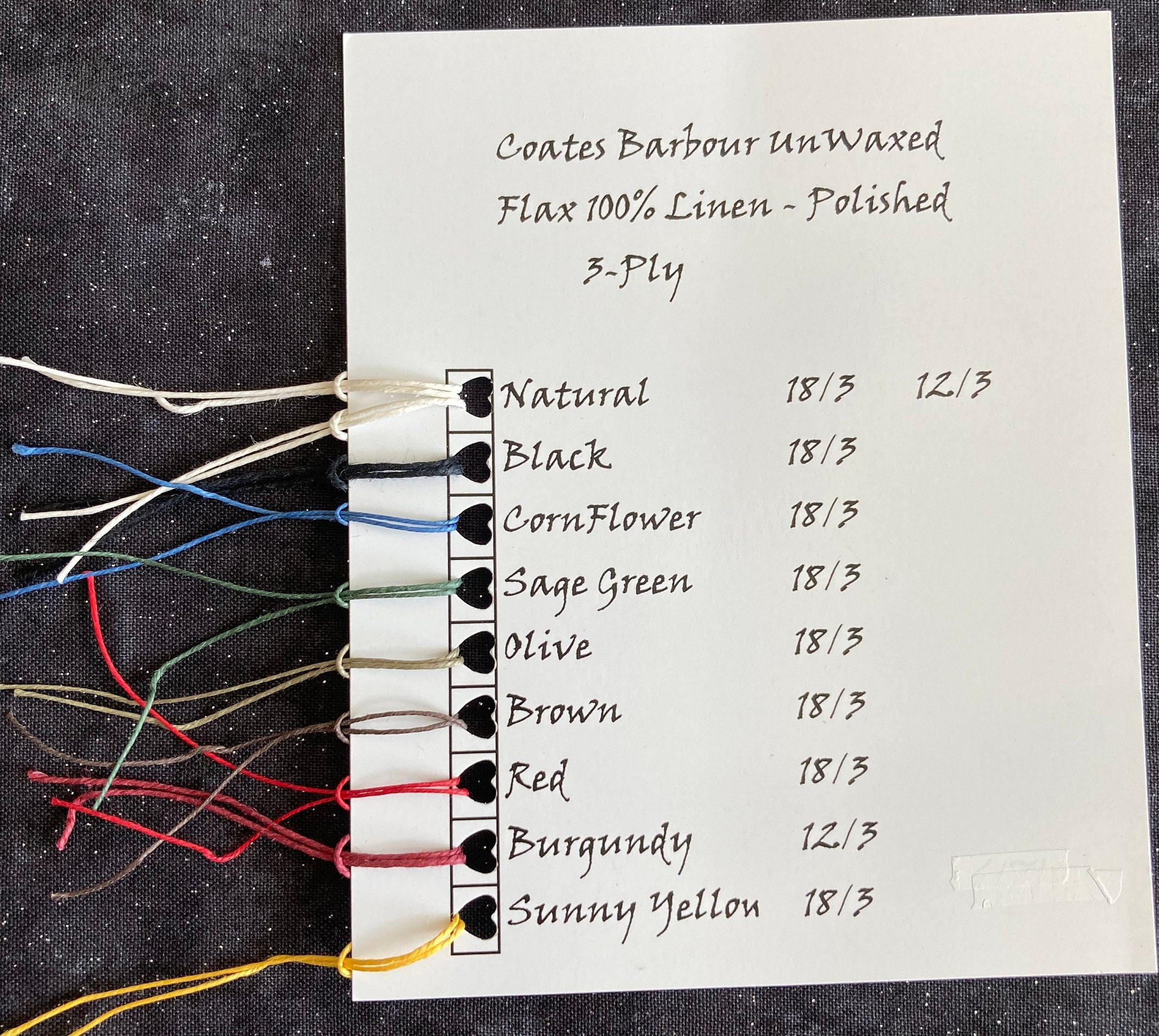 Linen Thread Unwaxed 3-ply Sample Card Coates Barbour With 9 Colors 18/ ...