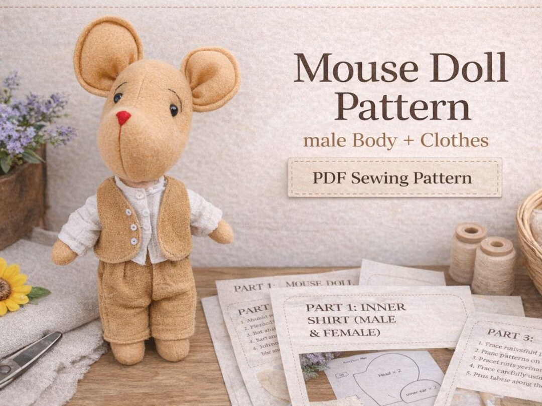 Mouse Doll Sewing Pattern – Male Body & Clothes | PDF Pattern + Video ...