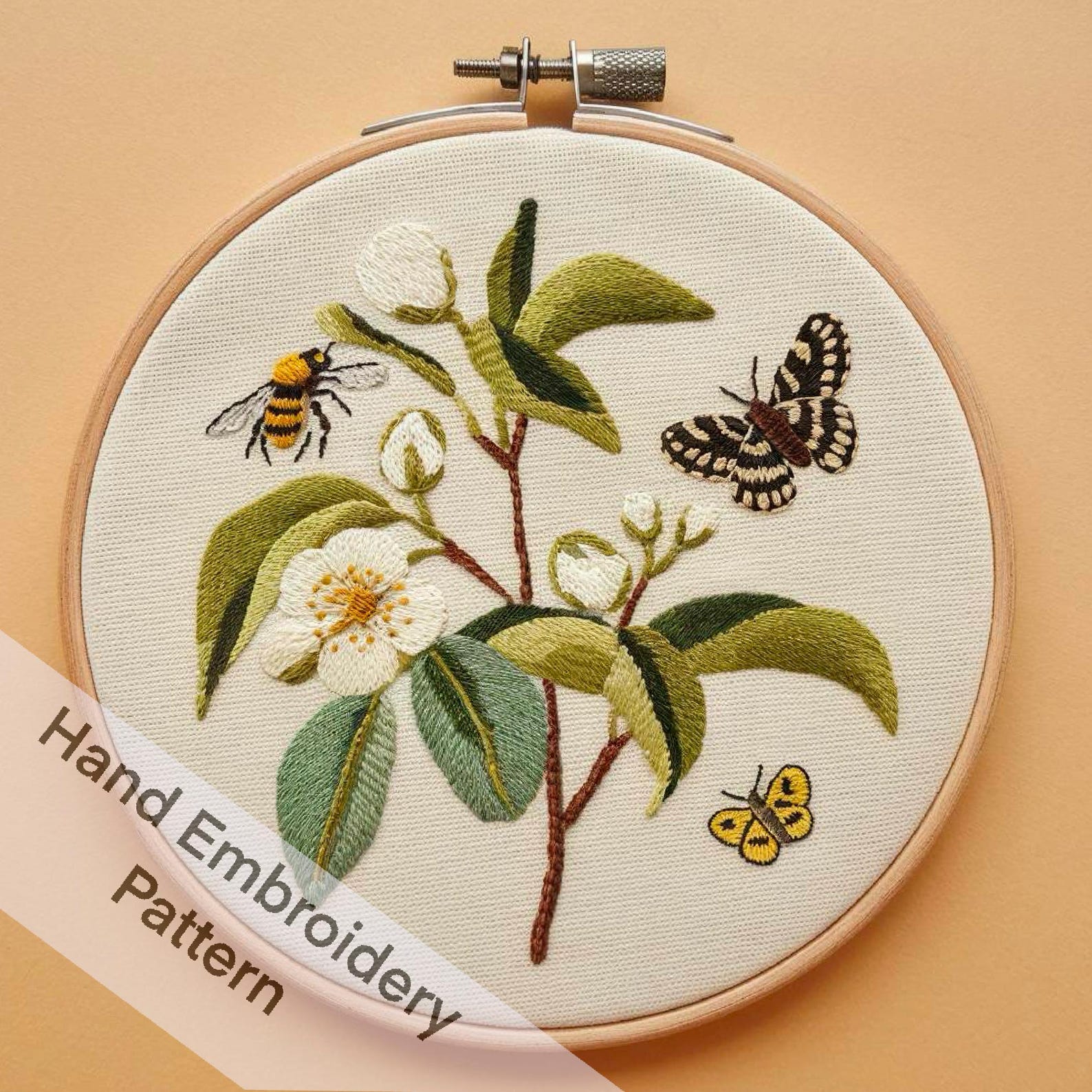 Printable Beautiful Flowers With Butterfly and Bee Hand Embroidery ...