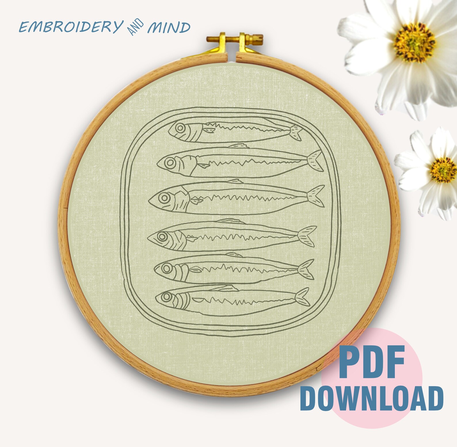 Printable Sardines in Can Hand Embroidery Pattern, Sardine Tin Art ...