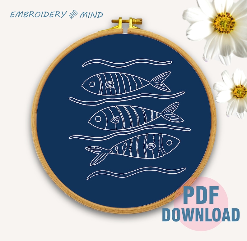 Ocean Embroidery Pattern Digital Download PDF File, Hand Embroidery DIY ...