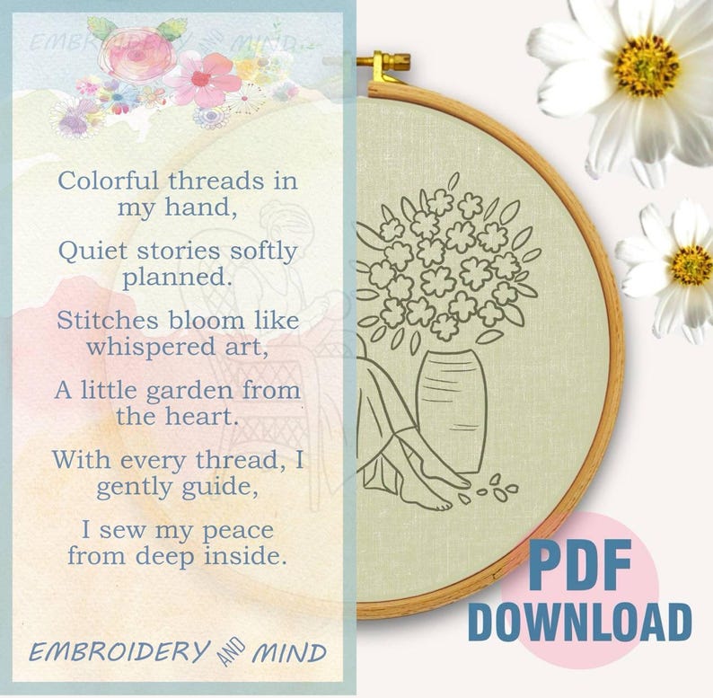 Printable Graceful Lady Doing Embroidery Hand Embroidery Pattern Lady ...