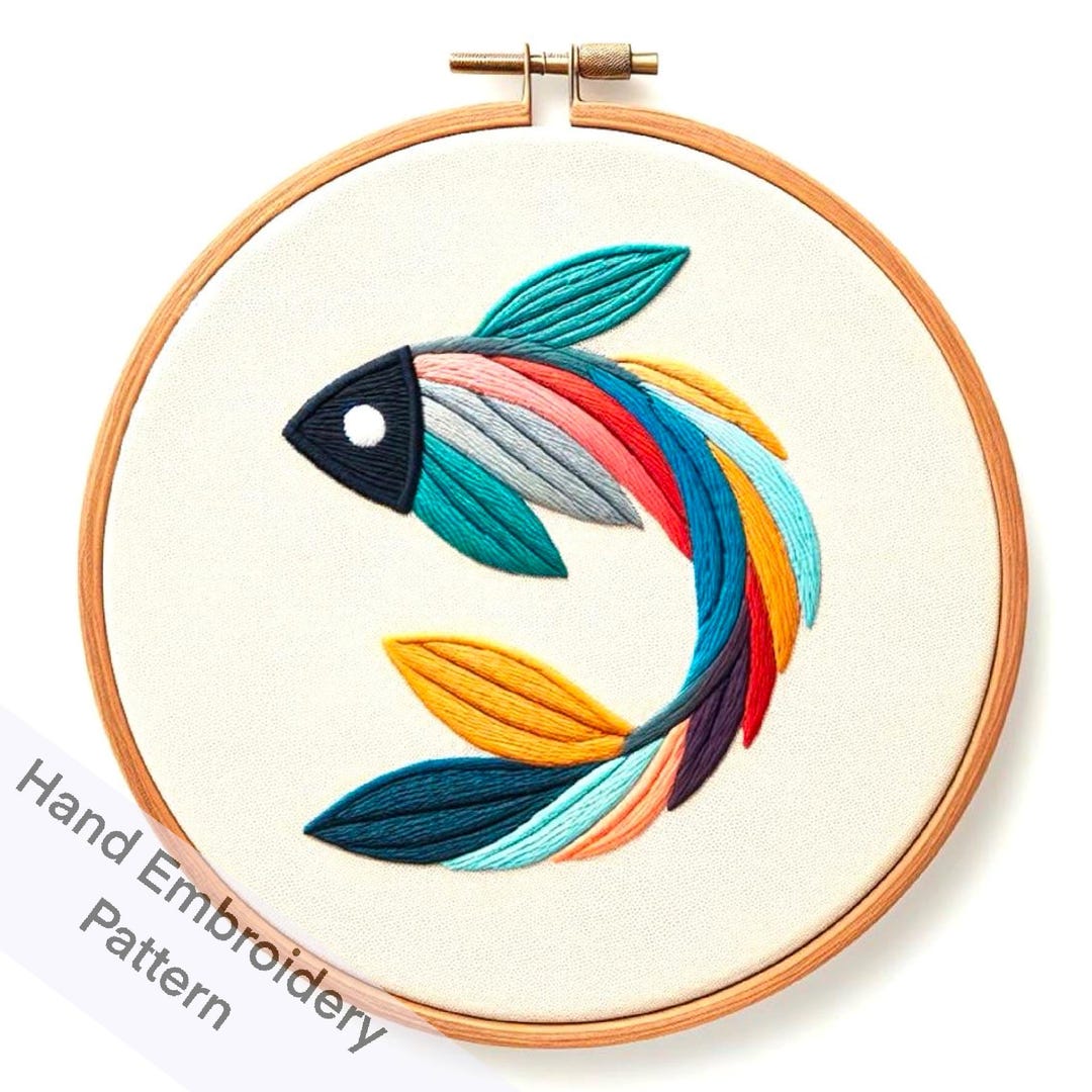 Colorful Fish Hand Embroidery Pattern Digital Download, Aquatic Life ...