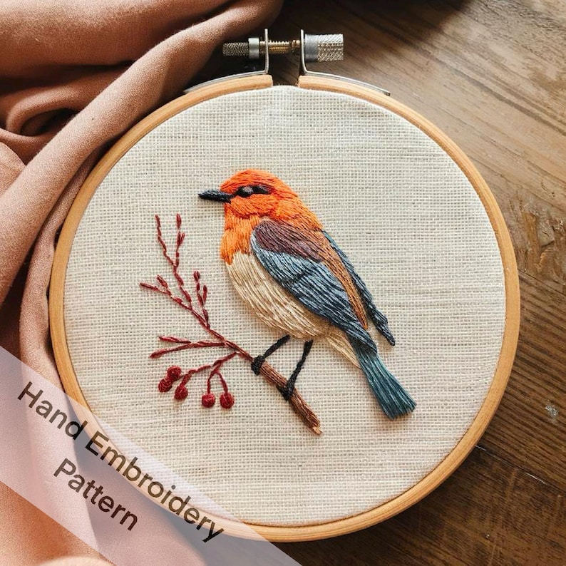Printable Beautiful Brid With Cherry Fruit Mini Summer Hand Embroidery ...