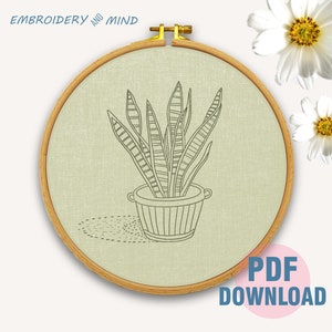 Printable Snake Plant Hand Embroidery Pattern Digital Download, House ...