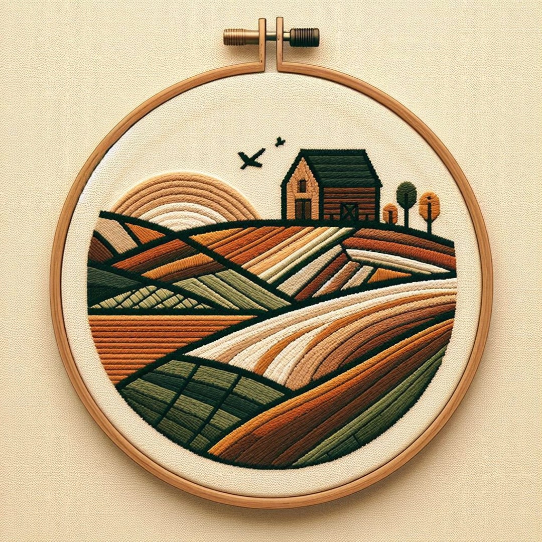 Landscape Embroidery Pattern, Abstract Fields Hand Embroidery PDF ...