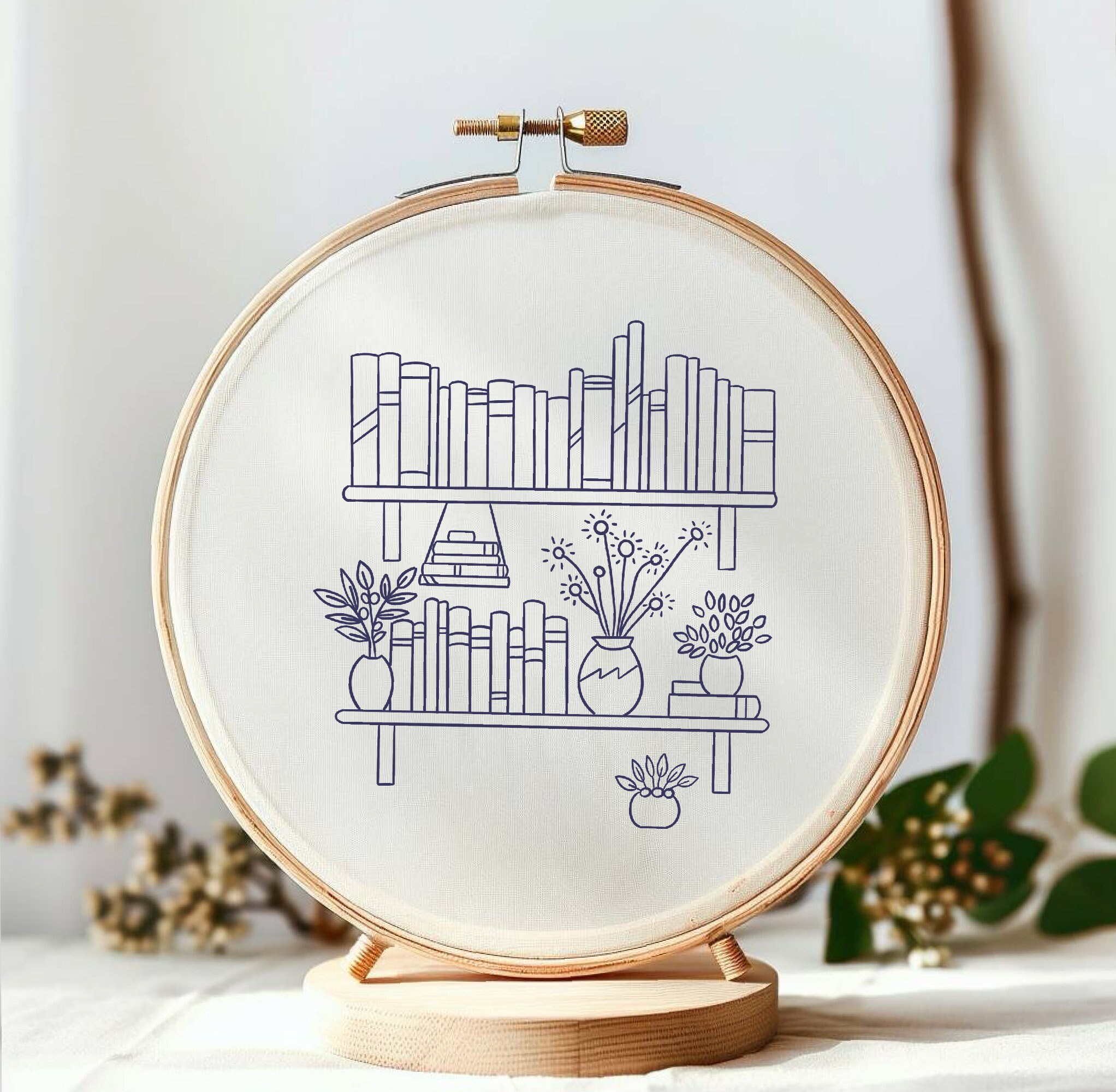Bookshelf With Flowers Embroidery Design Digital Download Pattern for ...