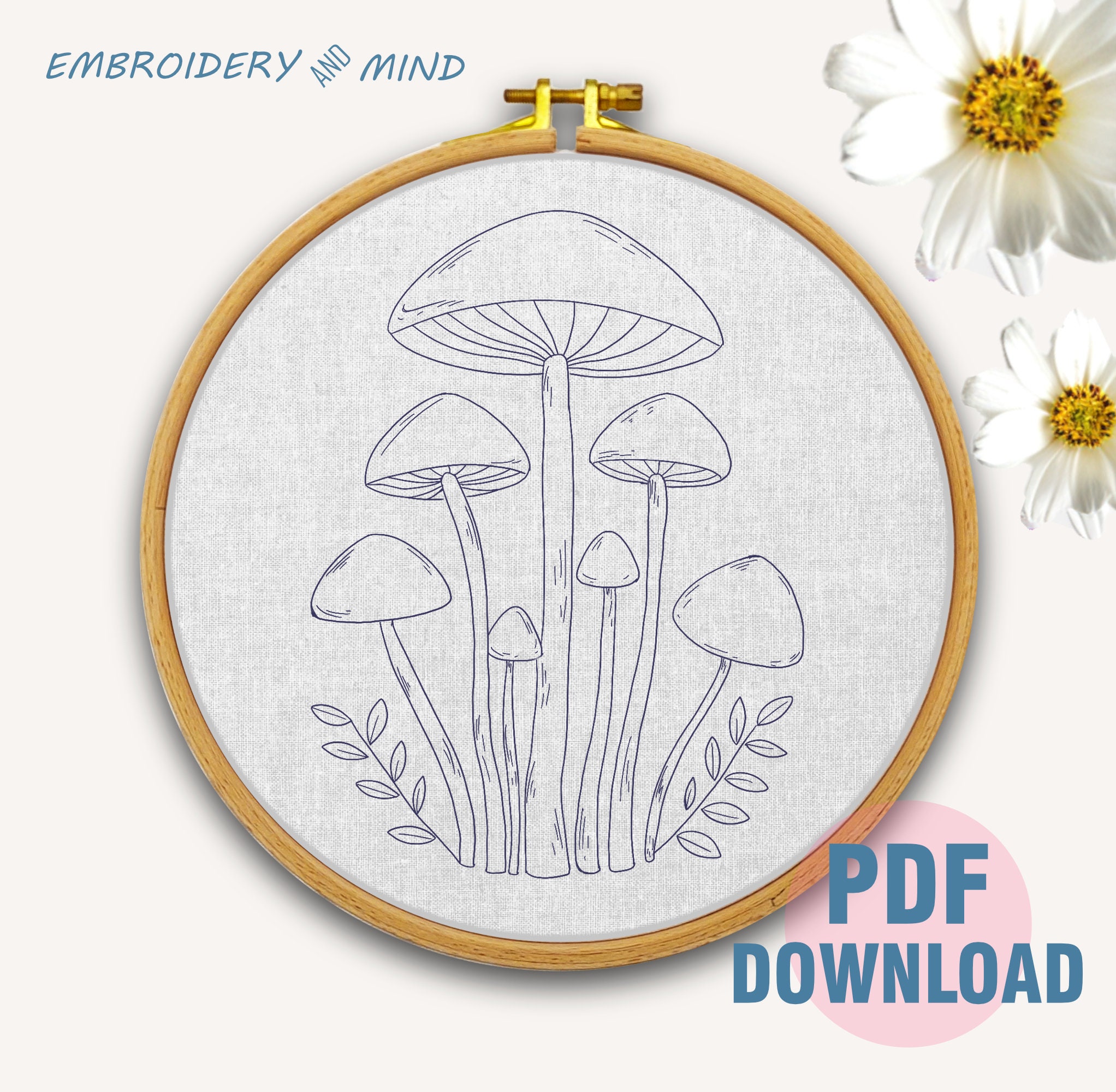 Mushroom Embroidery Pattern Digital Download, Hand Embroidery Files Art ...