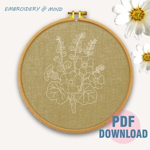 Hollyhock Flower Embroidery Design, Hand Embroidery Digital Download ...