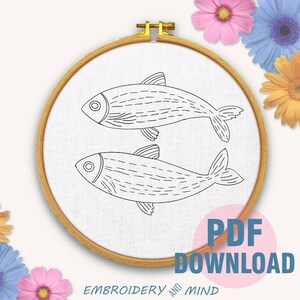 Colorful Fish Hand Embroidery Pattern, Into the Sea, PDF Embroidery ...